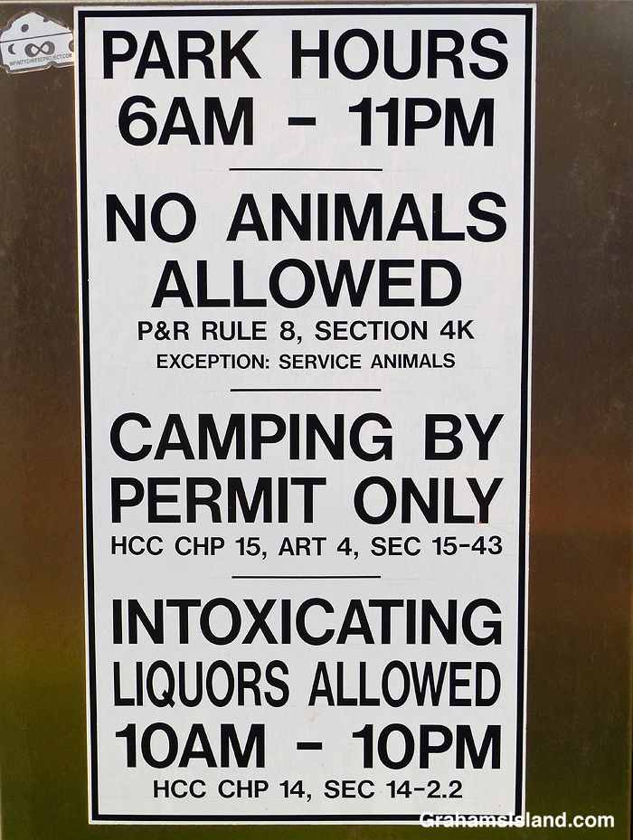 Signs: Park hours | Graham's Island